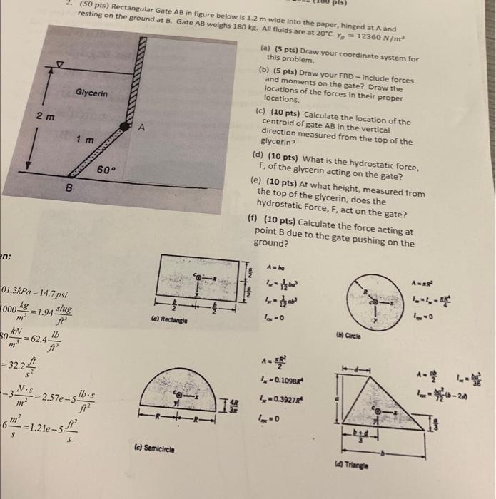 Solved 2. (SO pts) Rectangular Gate AB in figure below is | Chegg.com