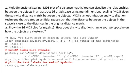 1. Multidimensional Scaling: MDS plot of a distance | Chegg.com