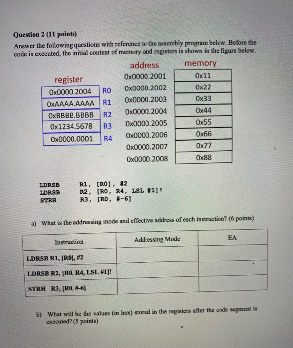 Solved Question 2 (11 points) Answer the following questions | Chegg.com