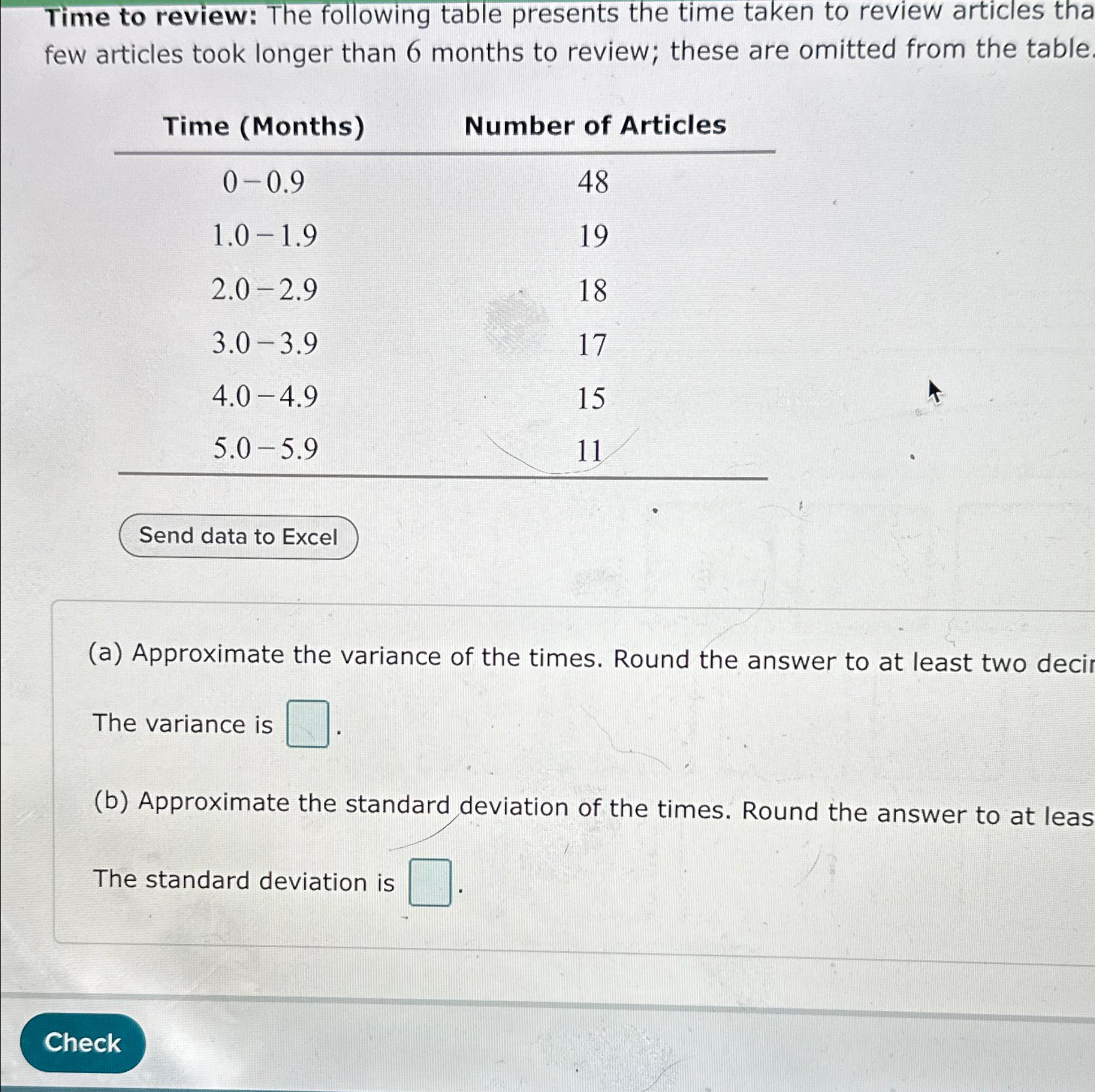 Solved Time to review: The following table presents the time | Chegg.com