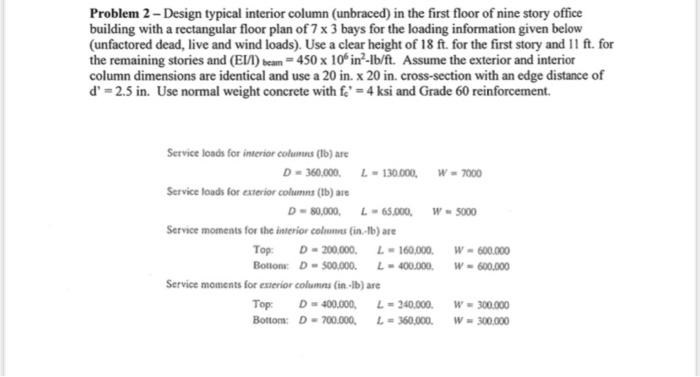 Solved Problem 2 - Design typical interior column (unbraced) | Chegg.com