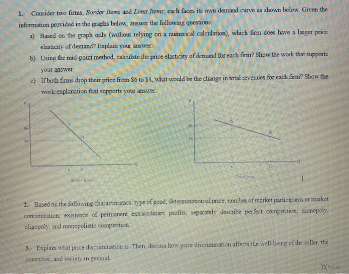 Solved 1.- Consider two firms, Border Items and Limit ltems; | Chegg.com
