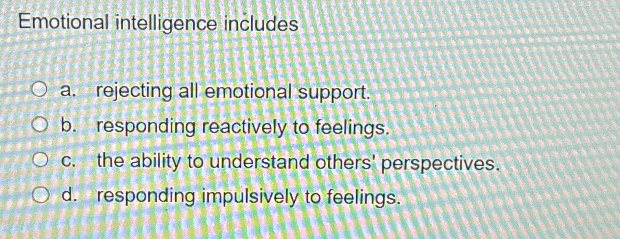 Solved Emotional intelligence includesa. ﻿rejecting all | Chegg.com