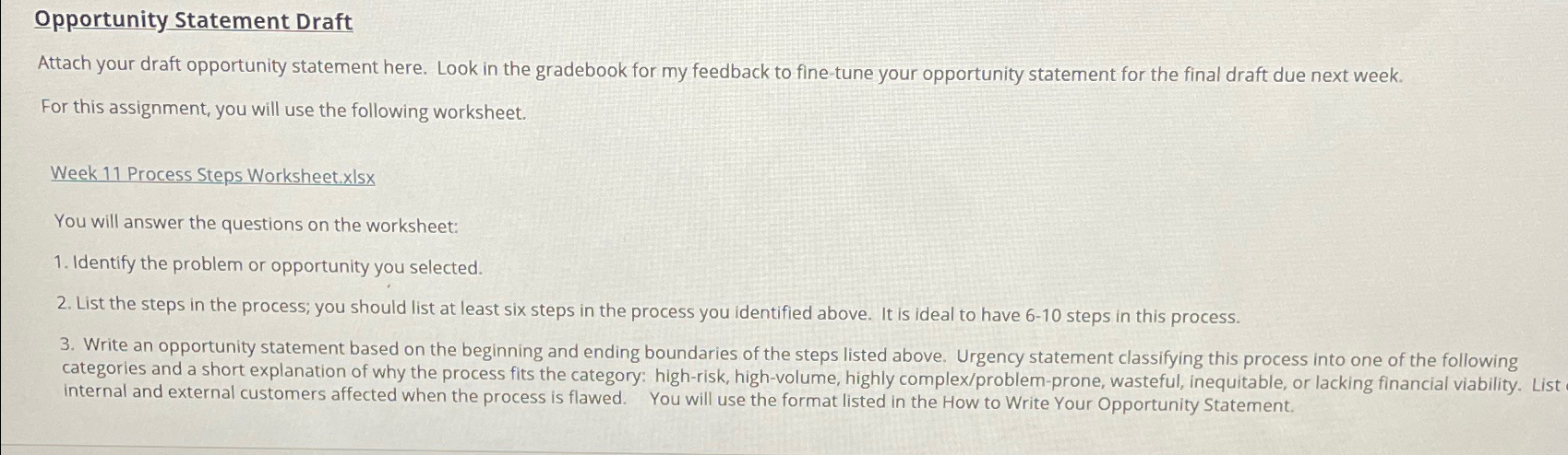 Solved Opportunity Statement DraftAttach your draft | Chegg.com