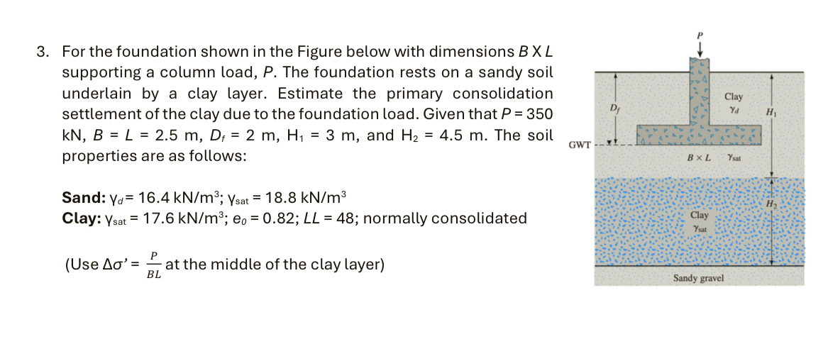 Solved For the foundation shown in the Figure below with | Chegg.com