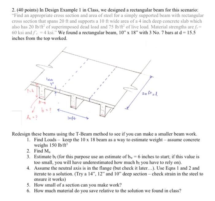 Solved 2. (40 points) In Design Example 1 in Class, we | Chegg.com