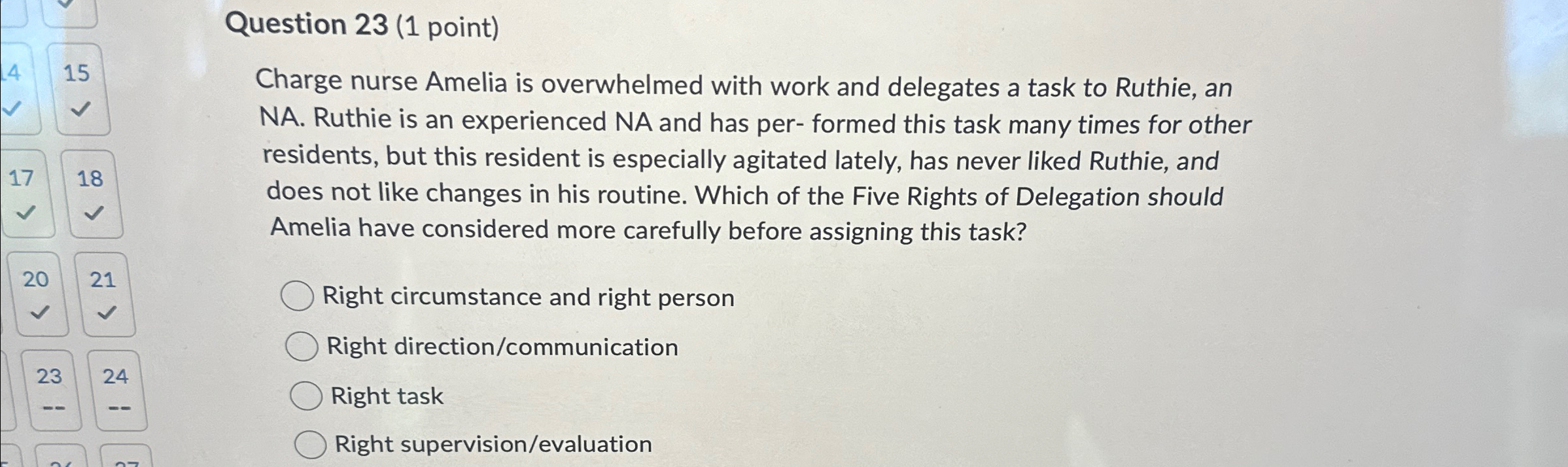 Solved Question 23 (1 ﻿point)Charge nurse Amelia is | Chegg.com