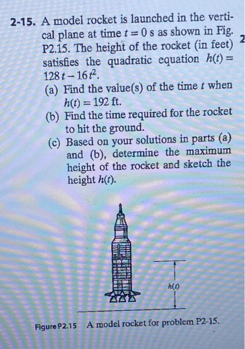 Solved 2-15. A model rocket is launched in the vertical | Chegg.com