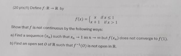 Solved (20 ﻿pts)1) ﻿Define f:R→R | Chegg.com