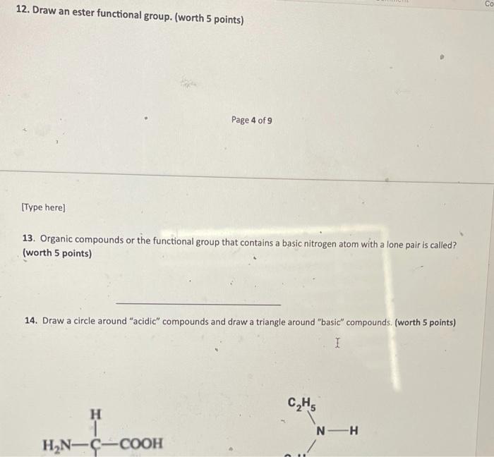 Solved Co 12. Draw an ester functional group. (worth 5 | Chegg.com