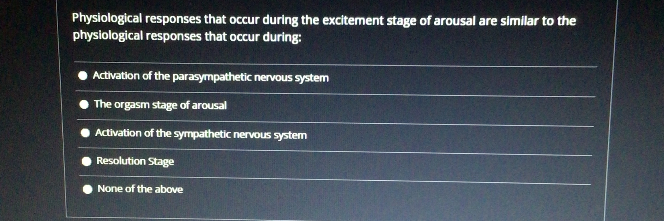Solved Physiological responses that occur during the | Chegg.com