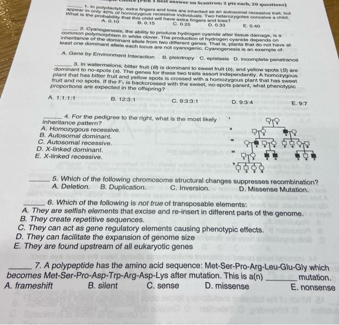 Solved 1 best answer on Scantron: 2 pts each, 20 questions) | Chegg.com