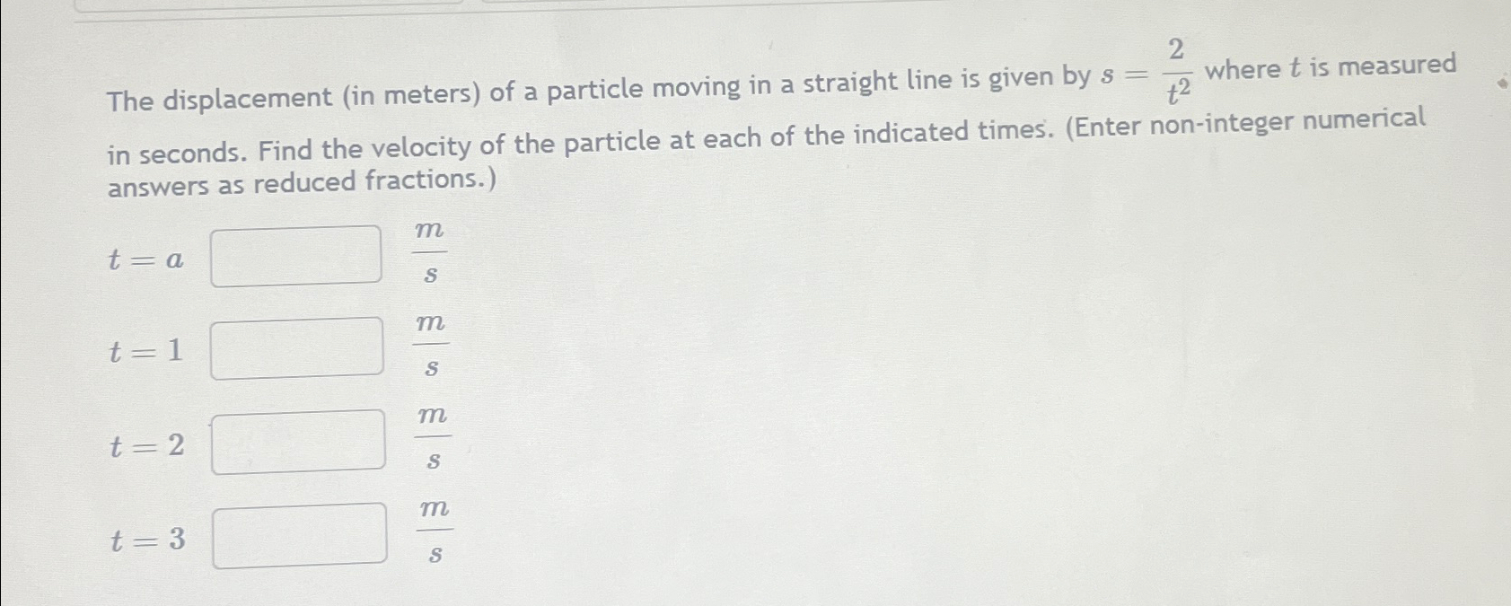 Solved The displacement (in meters) ﻿of a particle moving in | Chegg.com