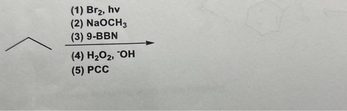 Solved (1) Br2,hv (2) NaOCH3 (3) 9−BBN (4) H2O2,−OH (5) PCC | Chegg.com