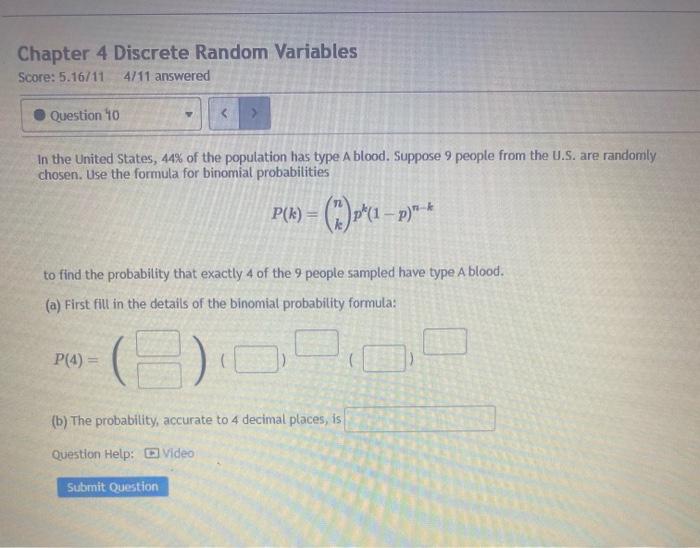 Solved Chapter 4 Discrete Random Variables Score: 5.16/11 | Chegg.com