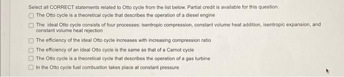 Solved Select all CORRECT statements related to Otto cycle | Chegg.com
