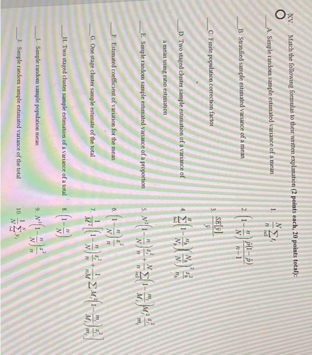 Solved XV. Match the following formulas to their written | Chegg.com