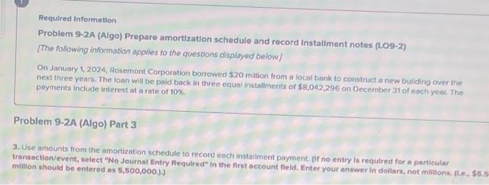 Solved Required Information Problem 9-2A (Algo) Prepare | Chegg.com Solved Required Information Problem 9-2A (Algo) Prepare | Chegg.com