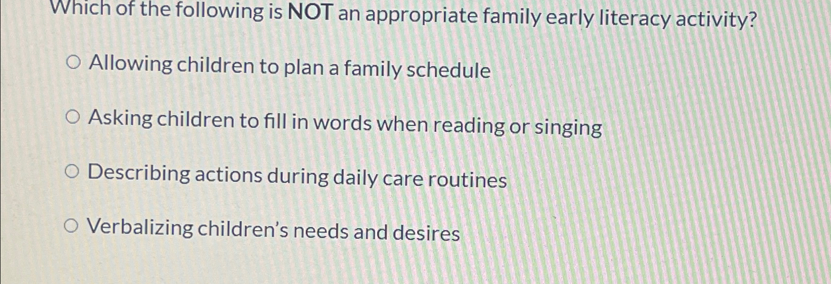 Solved Which of the following is NOT an appropriate family | Chegg.com