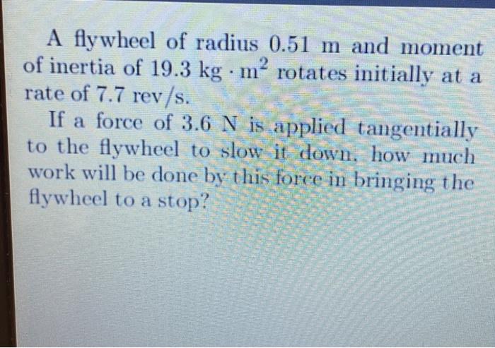 Solved A flywheel of radius 0.51 m and moment of inertia of | Chegg.com
