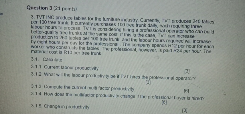 Solved 3.1. ﻿Calculate labour productivity (in Rands per | Chegg.com