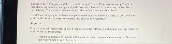 Solved The Good Tech Company and the Discount Computer Parts | Chegg.com
