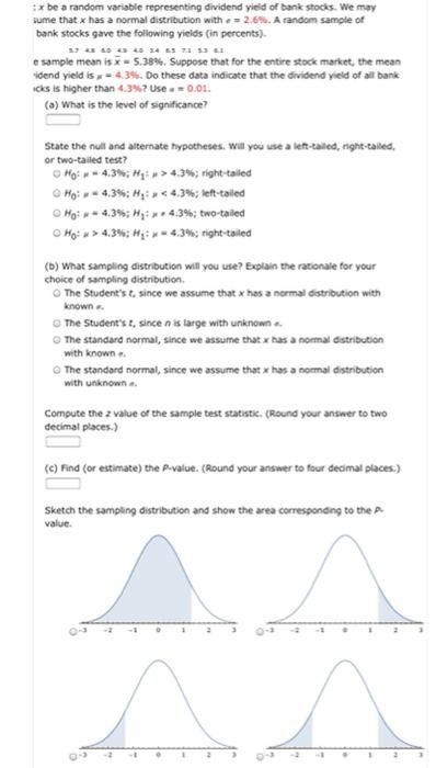 Solved : x be a random variable representing dividend yield | Chegg.com