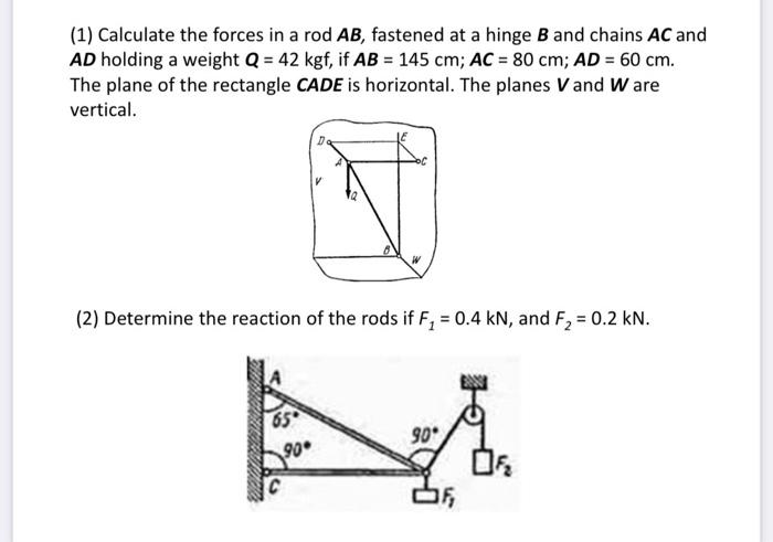 Solved (1) Calculate the forces in a rod AB, fastened at a | Chegg.com