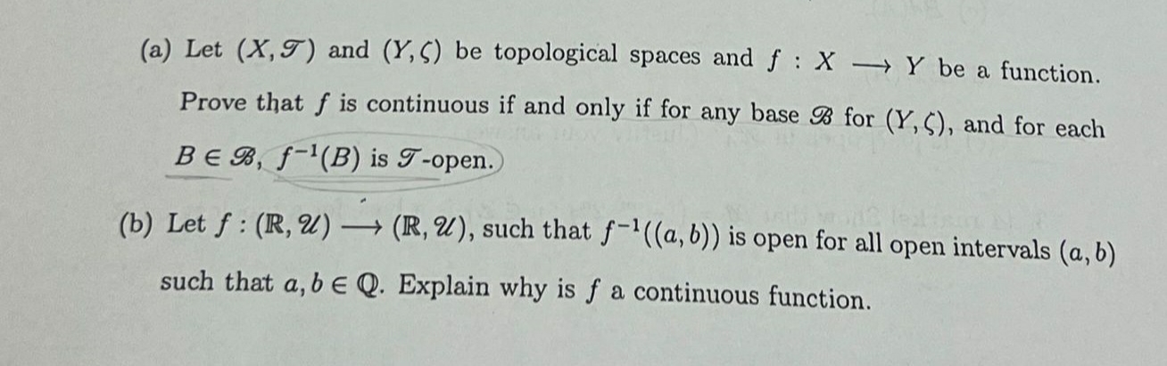 Solved marks (a) ﻿Let (x,T) ﻿and (Y,ζ) ﻿be topological | Chegg.com