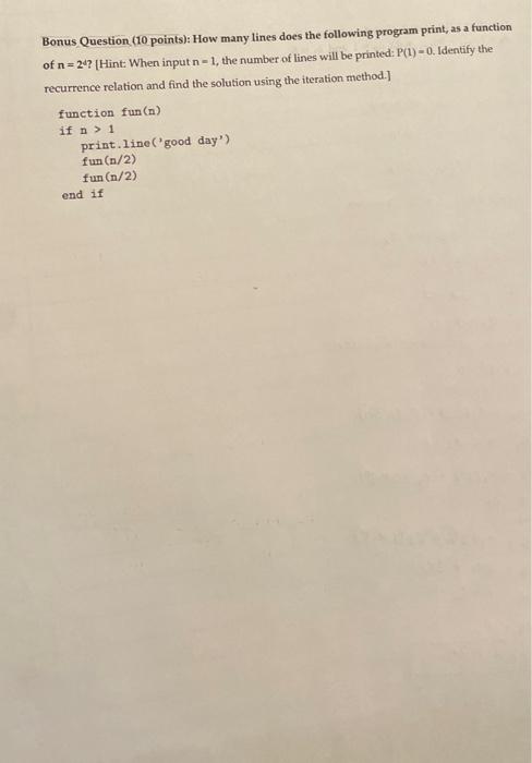 Bonus Question (10 points): How many lines does the | Chegg.com