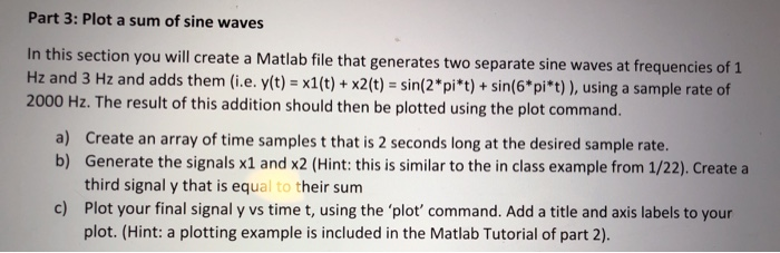 Solved Part 3: Plot a sum of sine waves In this section you | Chegg.com