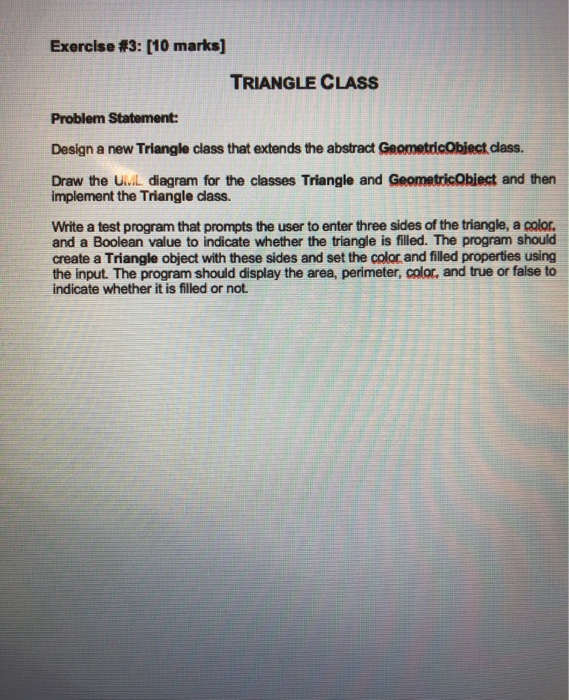 Solved Exercise #3: [10 marks] TRIANGLE CLASS Problem | Chegg.com