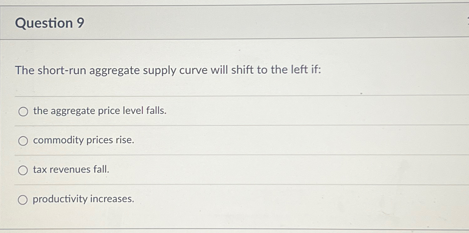 Solved Question 9The short-run aggregate supply curve will | Chegg.com