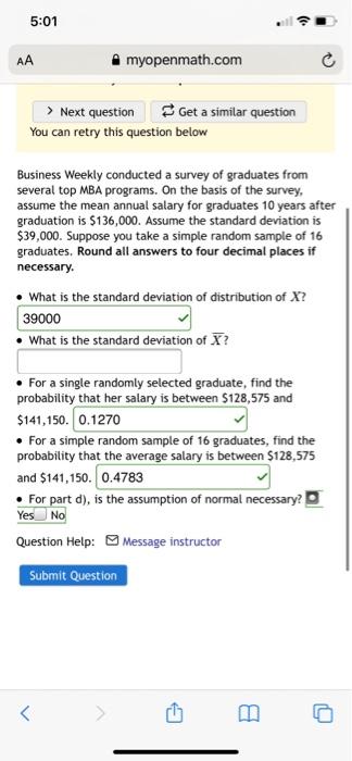 Solved 5:01 AA myopenmath.com > Next question Get a similar | Chegg.com