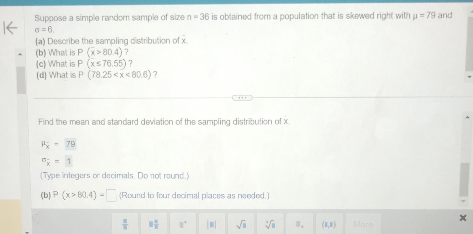 Solved Suppose a simple random sample of size n=36 is | Chegg.com