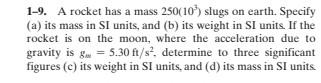 Solved 1-9. A rocket has a mass 250(103) slugs on earth. | Chegg.com