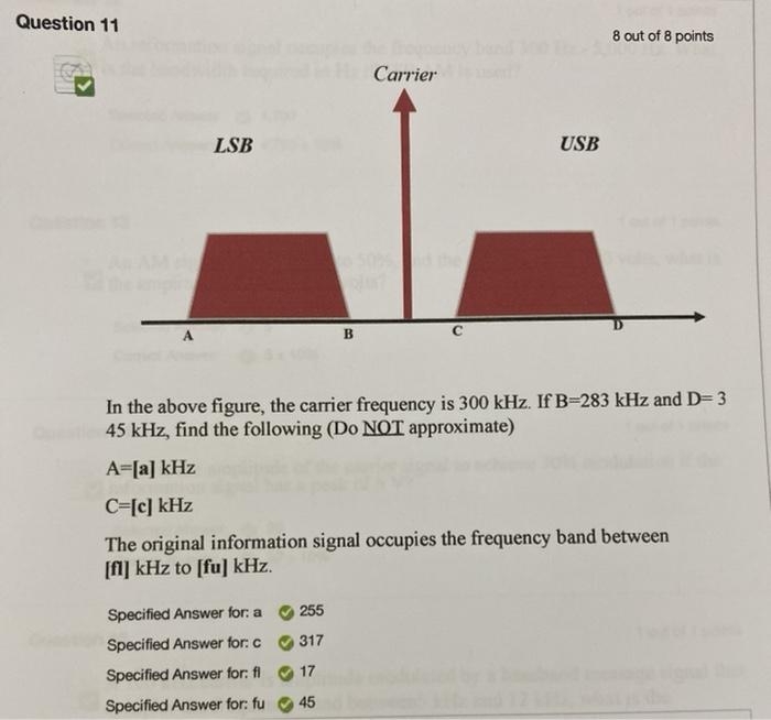 Solved Question 11 8 out of 8 points Carrier LSB USB B In | Chegg.com
