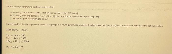 Solved For the linear programming problem stated below: a. | Chegg.com