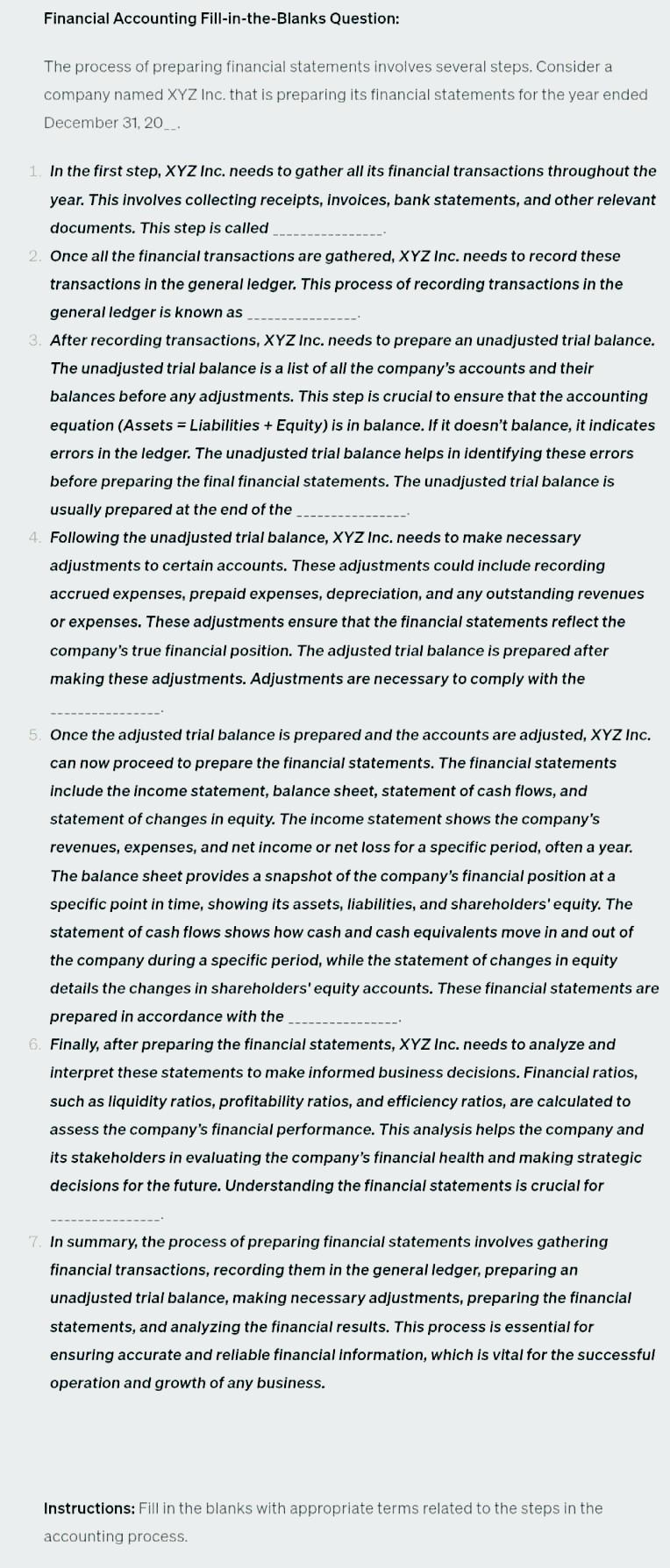 Financial Accounting Fill-in-the-Blanks Question: The | Chegg.com