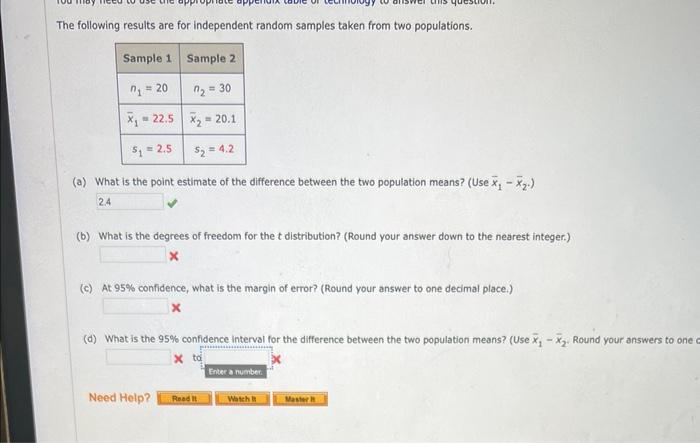 Solved The following results are for independent random | Chegg.com