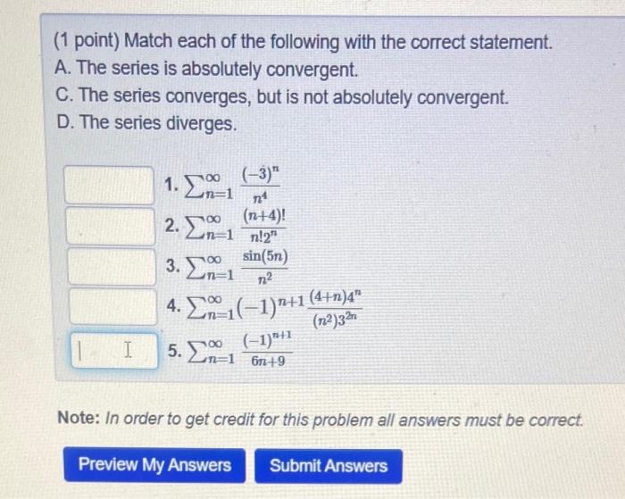 Solved (1 point) Match each of the following with the | Chegg.com