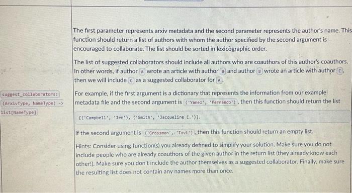 Solved The first parameter represents arxiv metadata and the | Chegg.com