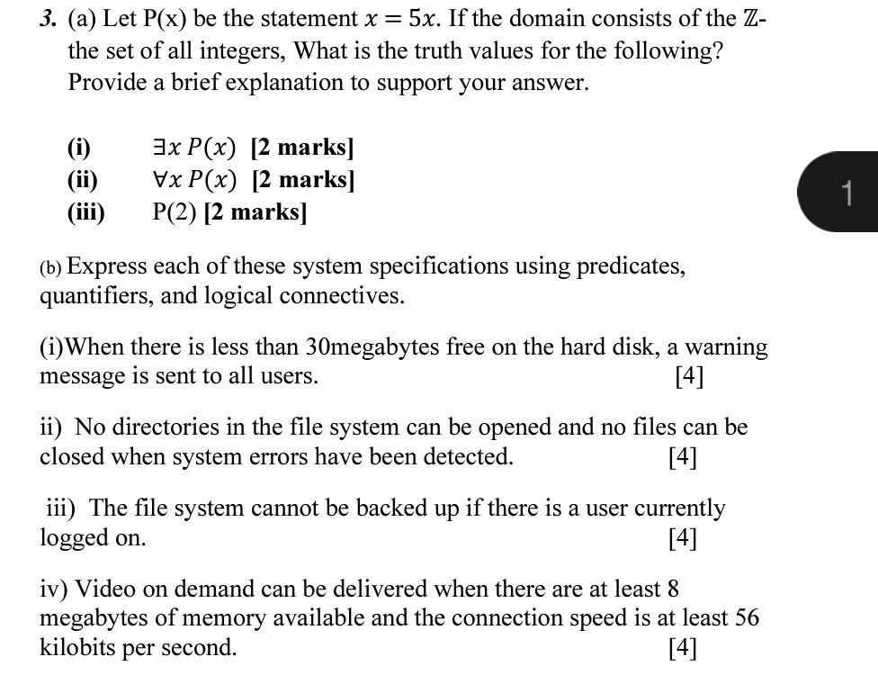 Solved 3. (a) Let P(x) be the statement x=5x. If the domain | Chegg.com