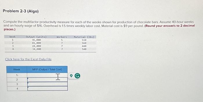 Solved Compute the multifactor productivity measure for each | Chegg.com