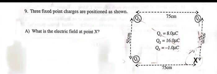 Solved 9. Three fixed point charges are positioned as shor | Chegg.com