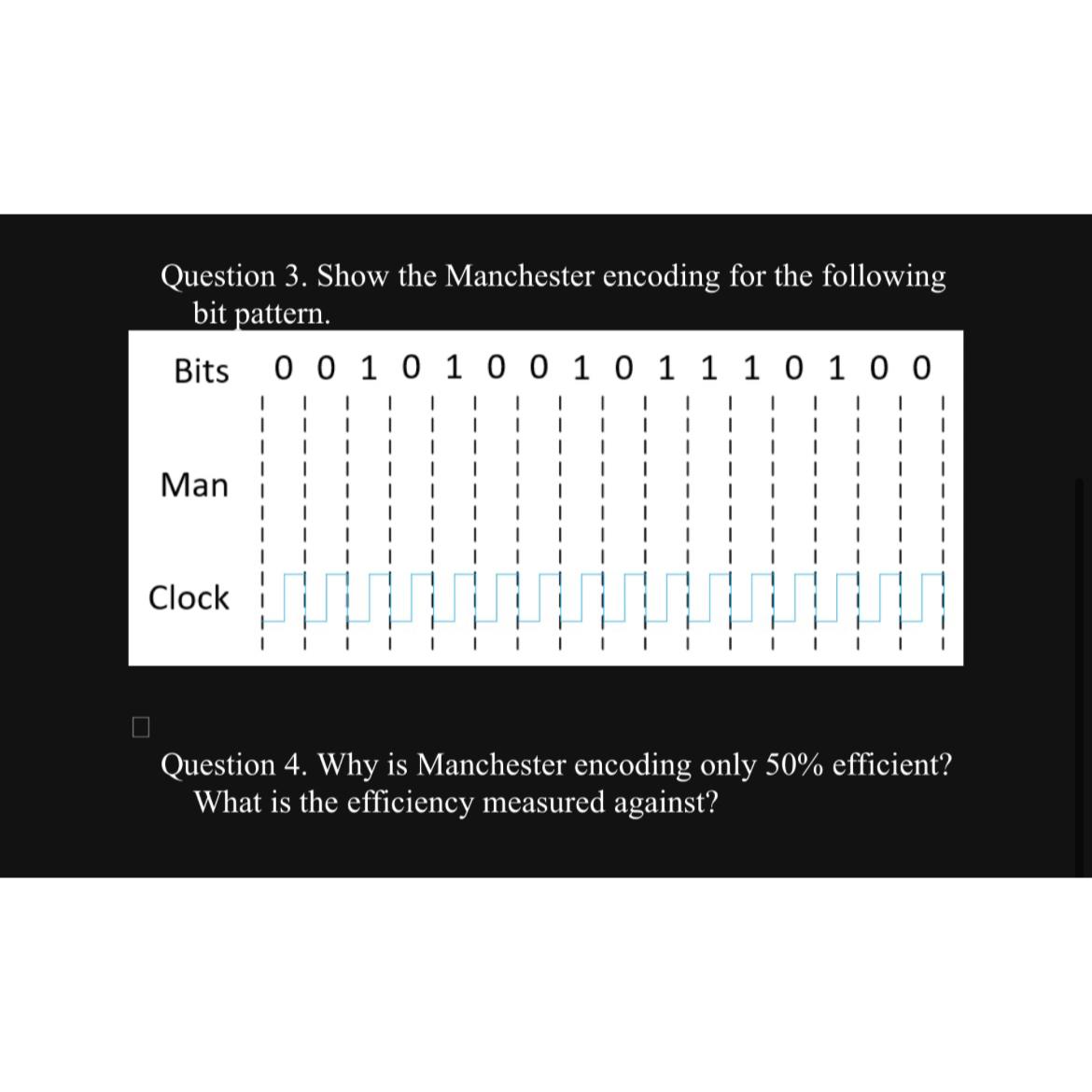 Question 3. ﻿Show the Manchester encoding for the | Chegg.com