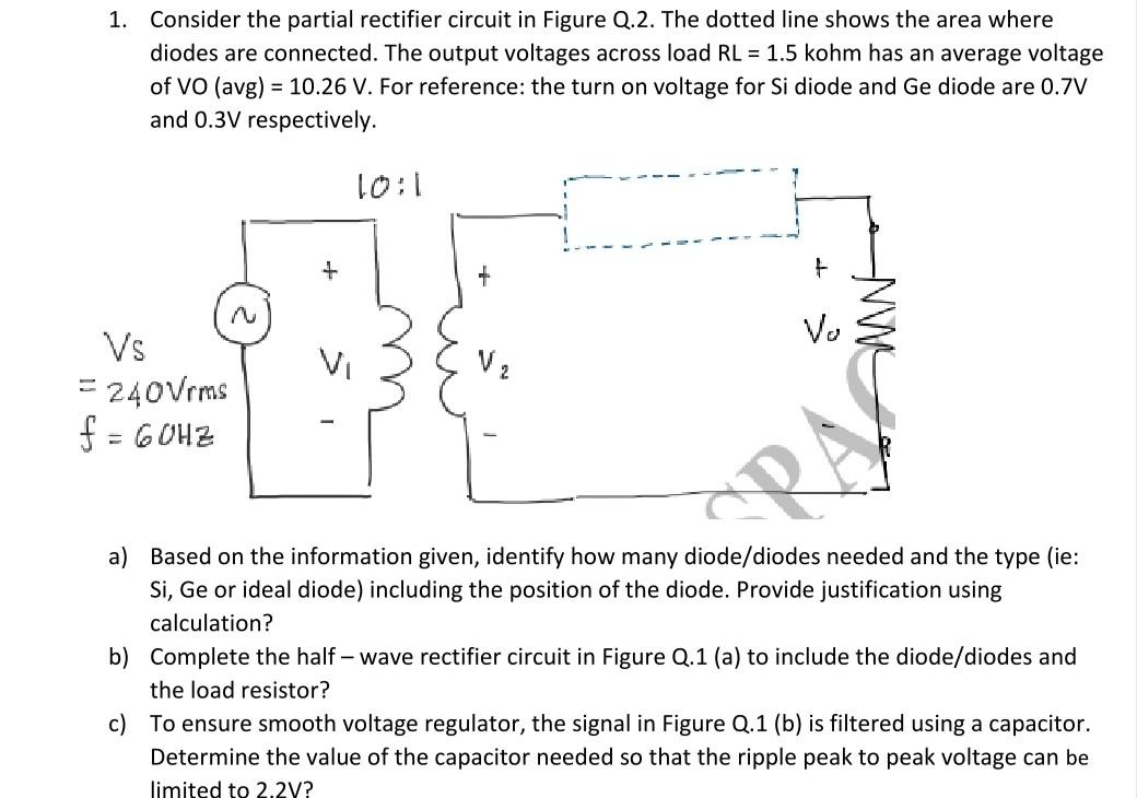 Solved 1. Consider the partial rectifier circuit in Figure | Chegg.com