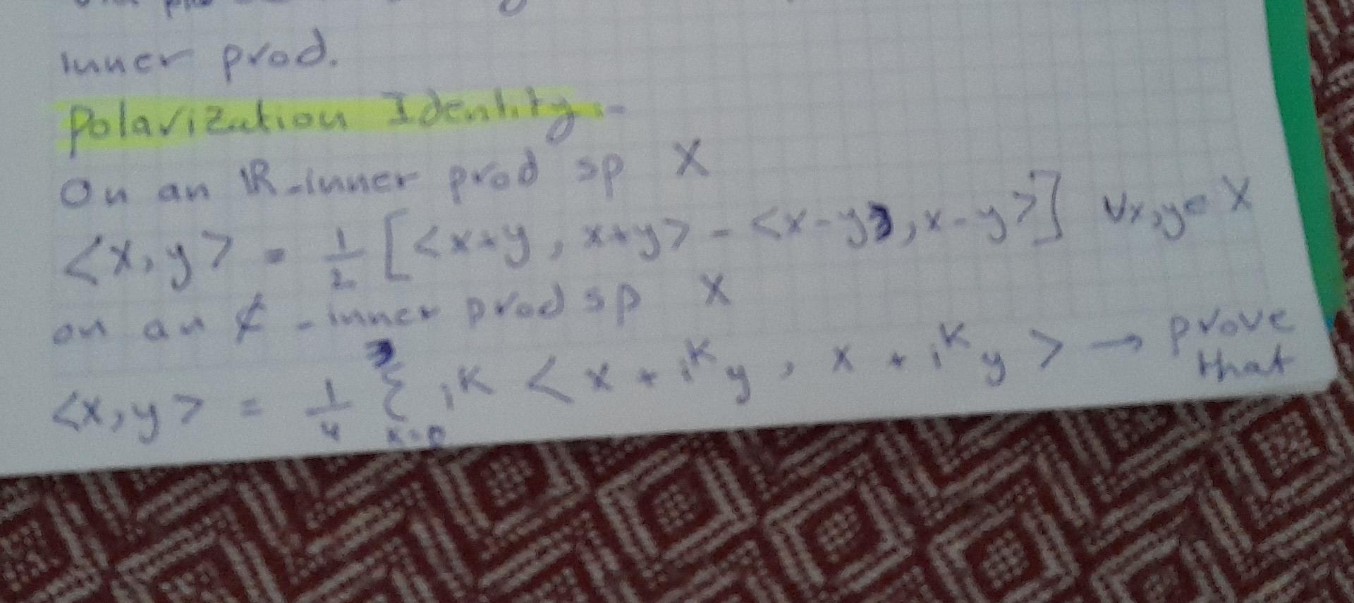 Solved Inner prod. Polarization Identity. on an Rinner prod | Chegg.com