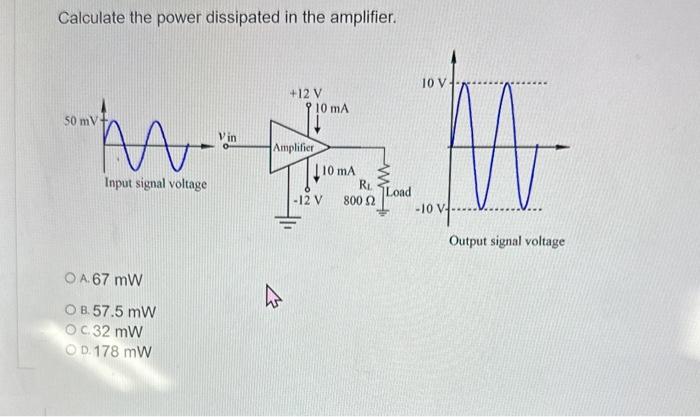 Solved Calculate the power dissipated in the amplifier. A. | Chegg.com