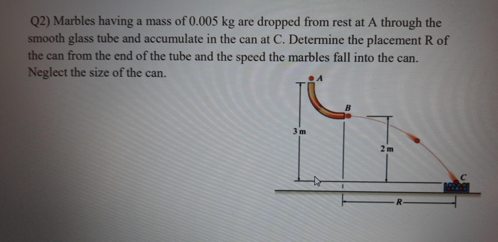 Solved Q2) Marbles having a mass of 0.005 kg are dropped | Chegg.com